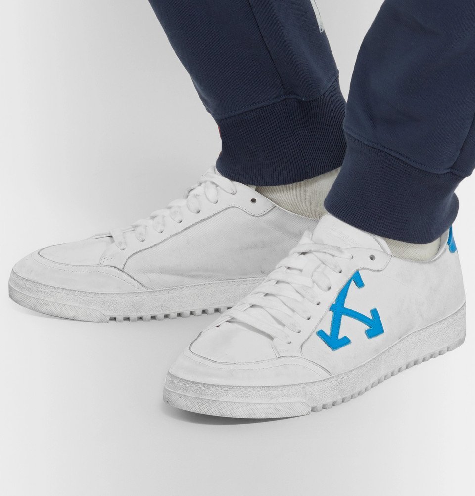 Off-White - Distressed Leather-Trimmed Canvas Sneakers - Men - White ...