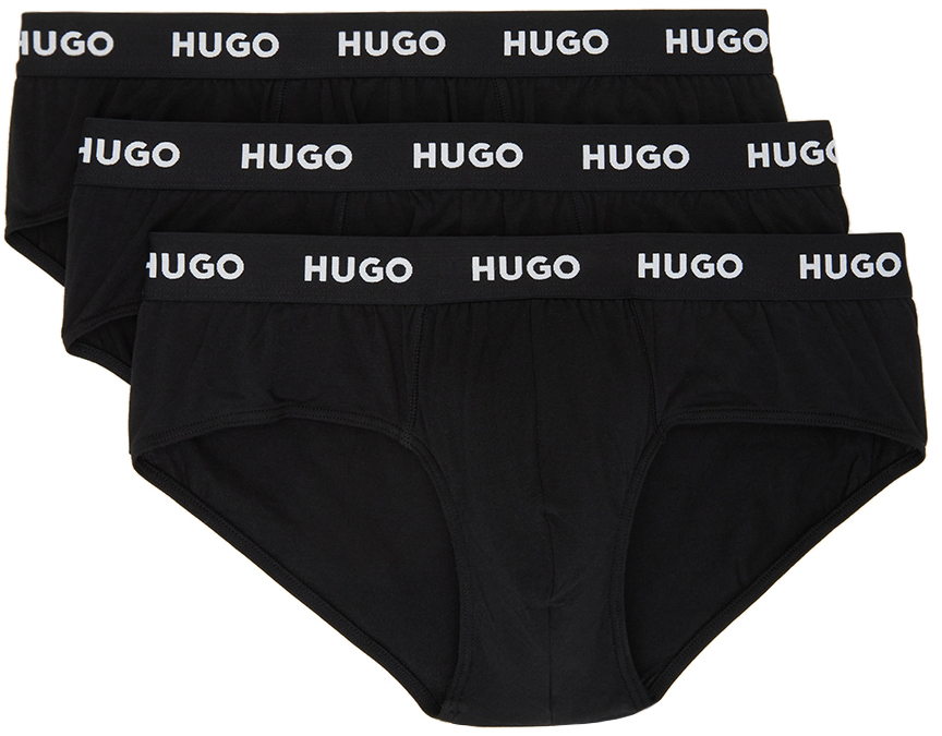 Hugo Three-Pack Black Logo Briefs Hugo Boss
