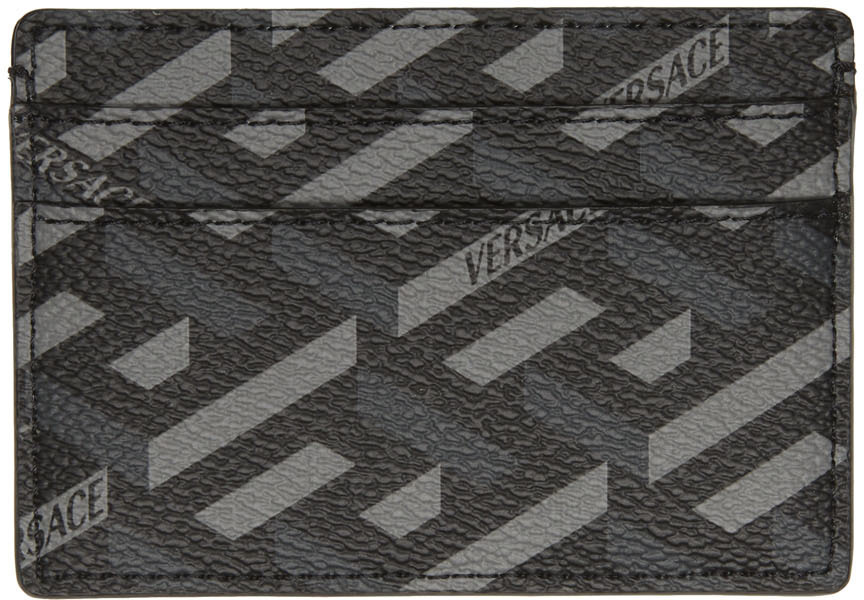 Versace Grey & Black Monogram Card Holder Versace