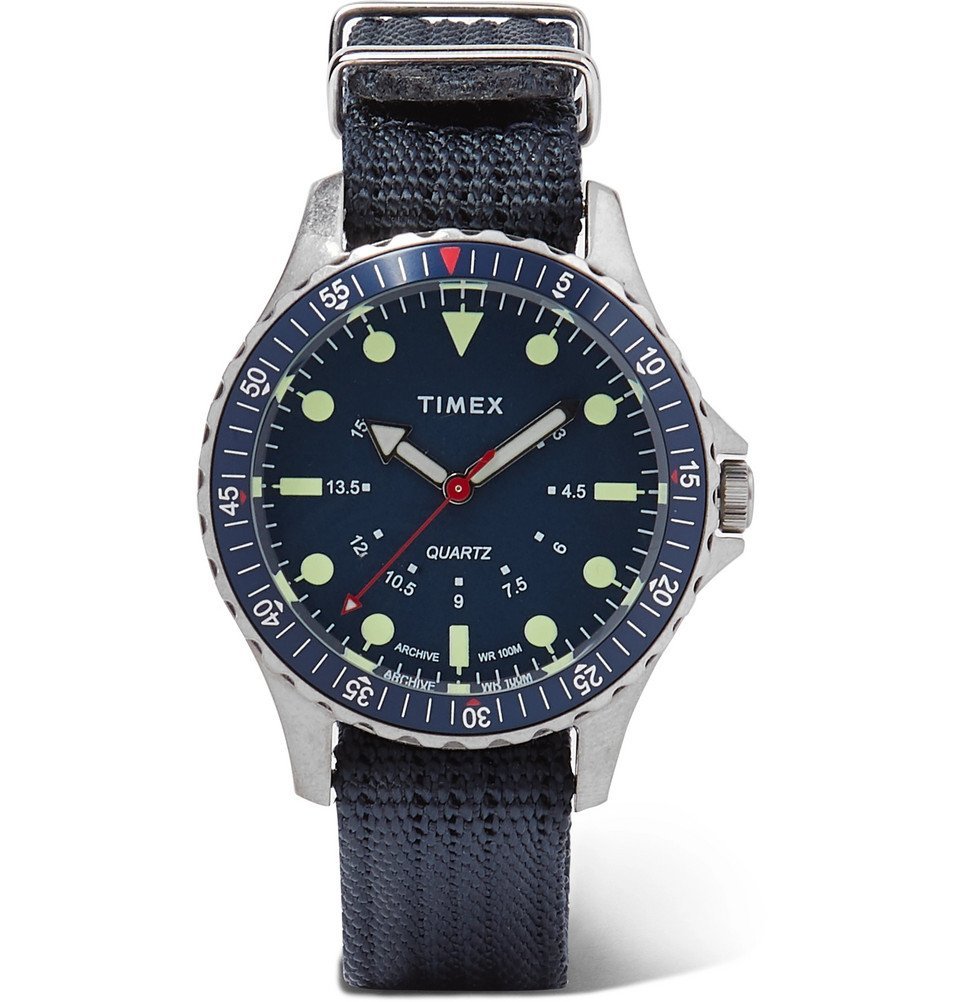 Timex - Navi Depth Stainless Steel and Nylon-Webbing Watch - Blue Timex