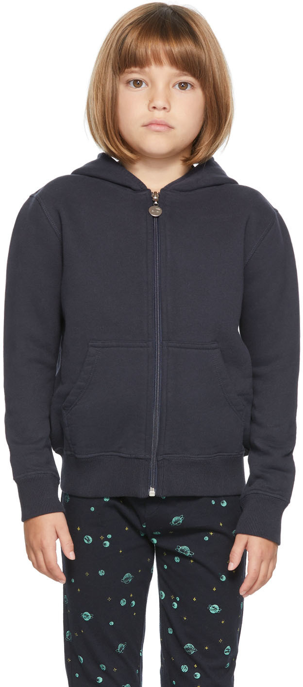 Bonpoint Kids Navy Embroidered Treat Zip-Up Hoodie Bonpoint