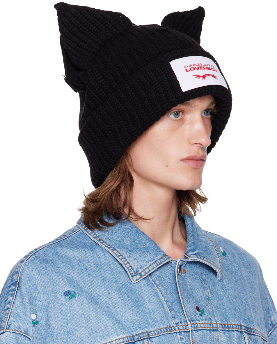 Charles Jeffrey Loverboy Black Supersized Chunky Ears Beanie Charles ...