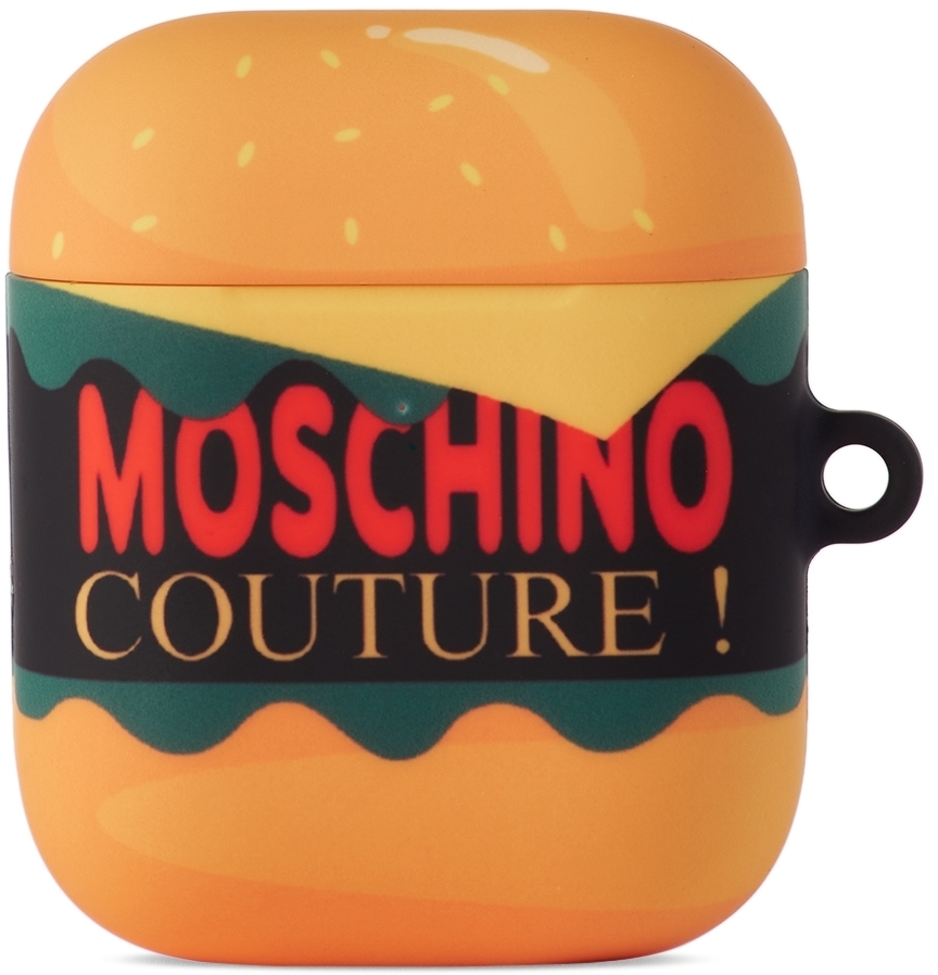 Moschino Orange & Black Hamburger Airpods Headphone Case Moschino