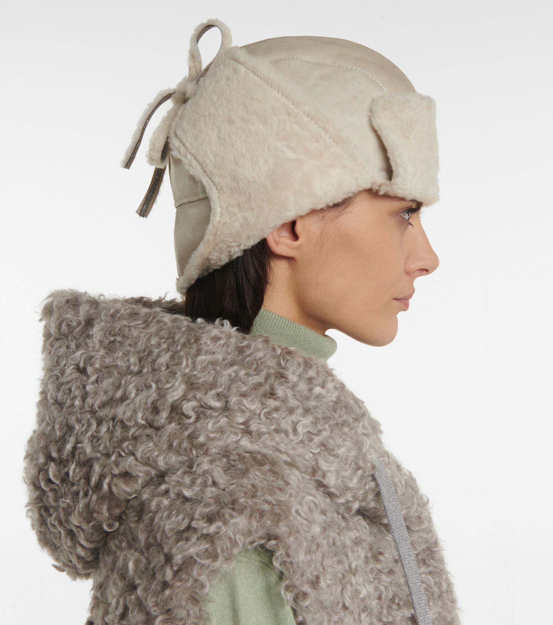 Brunello Cucinelli - Leather and shearling hat Brunello Cucinelli