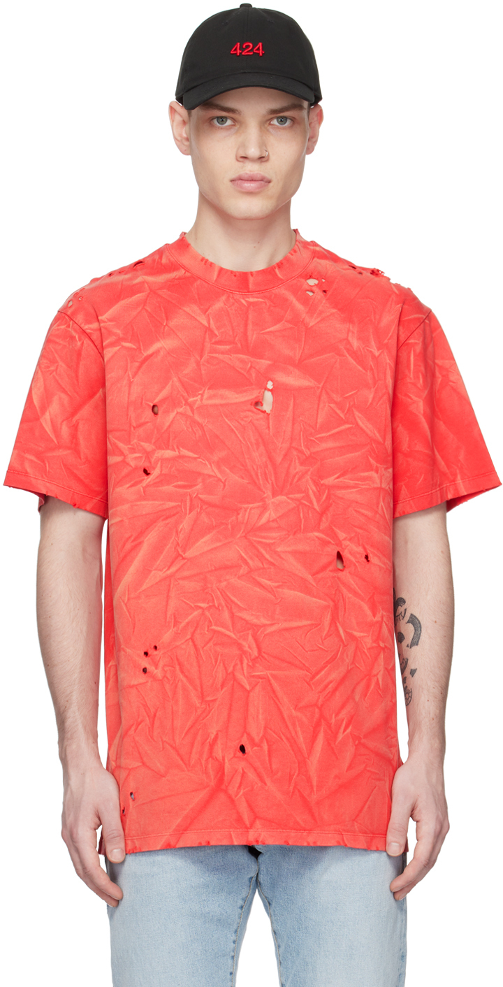 424 Red Distressed T-Shirt 424