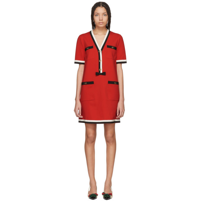 Gucci Red Striped Piping Dress Gucci