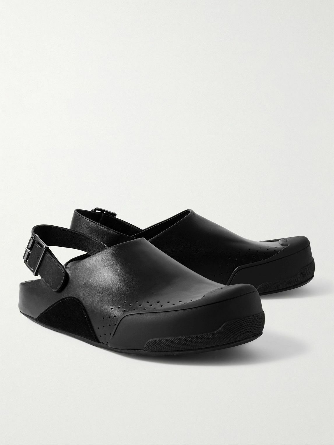 Marni - Rubber and Suede-Trimmed Leather Clogs - Black Marni