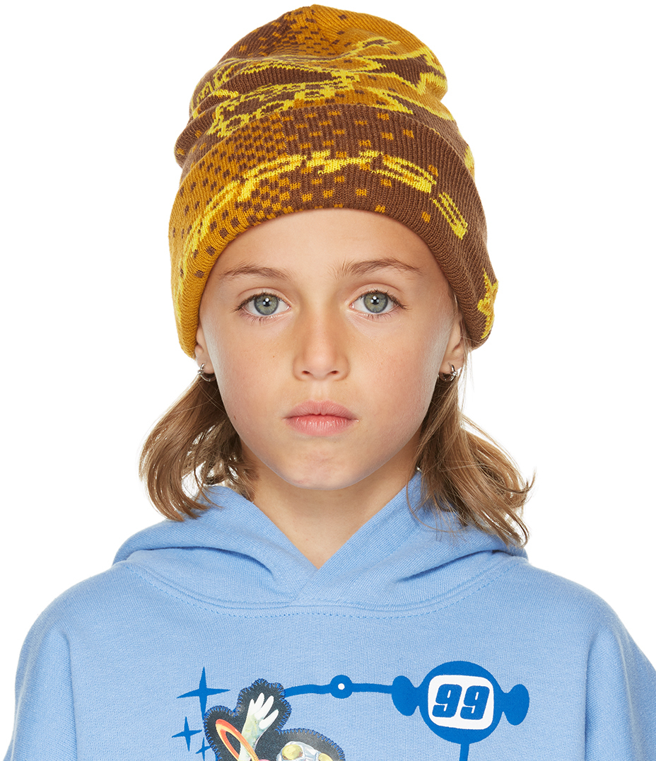 Happy99 SSENSE Exclusive Kids Brown Pixel-Star Beanie
