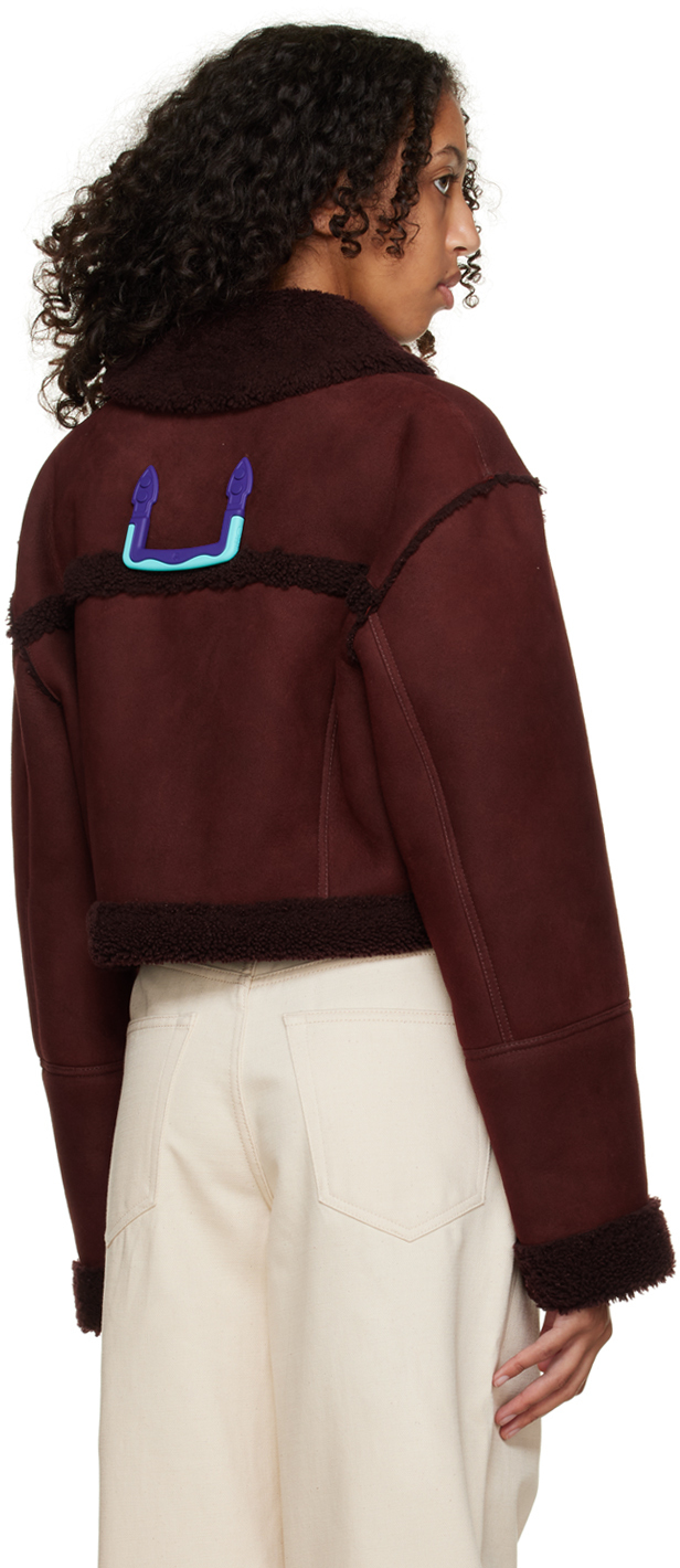 Off-White Burgundy Cropped Shearling Jacket Off-White