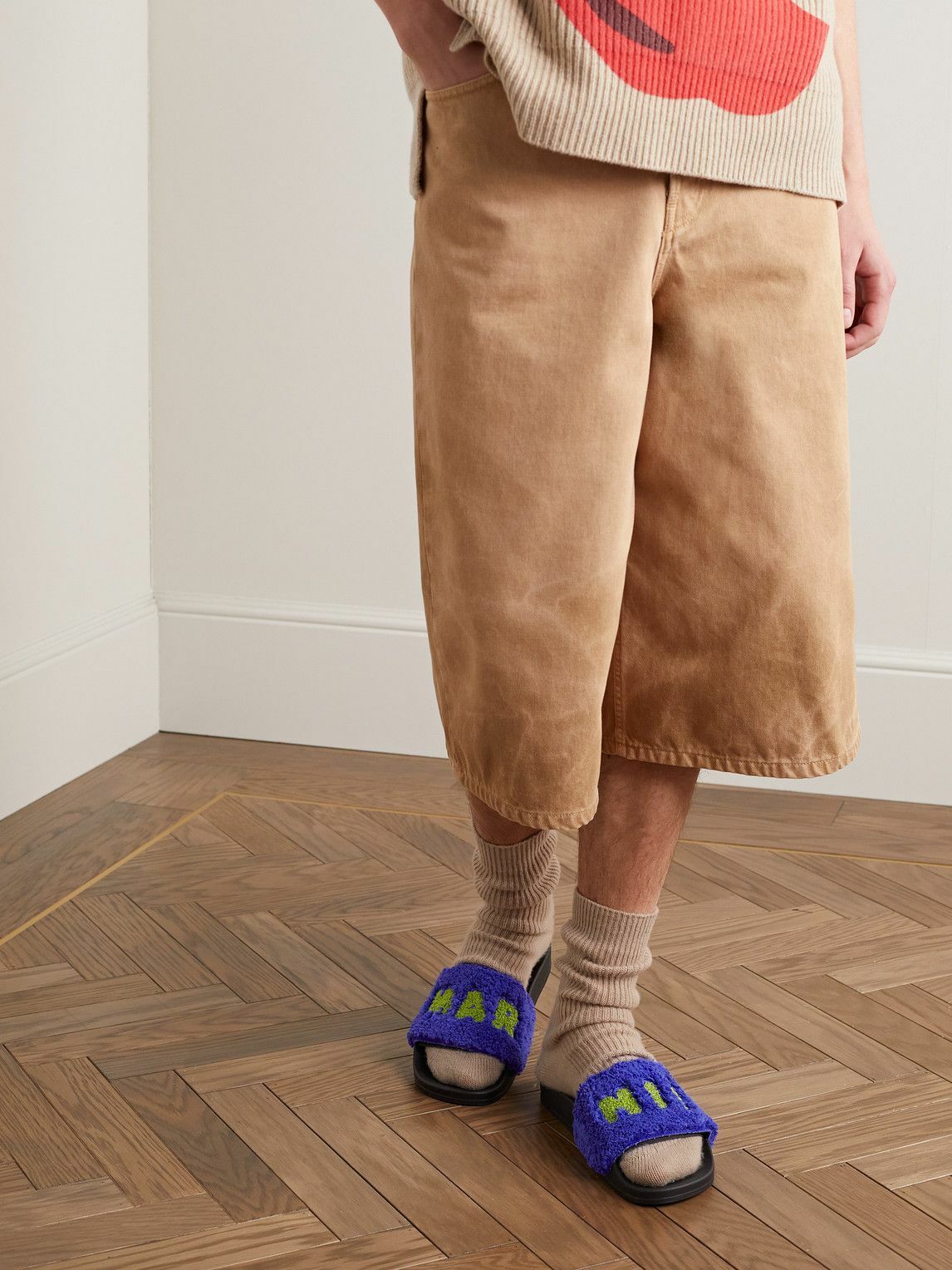 Marni - Logo-Detailed Terry Slides - Blue Marni