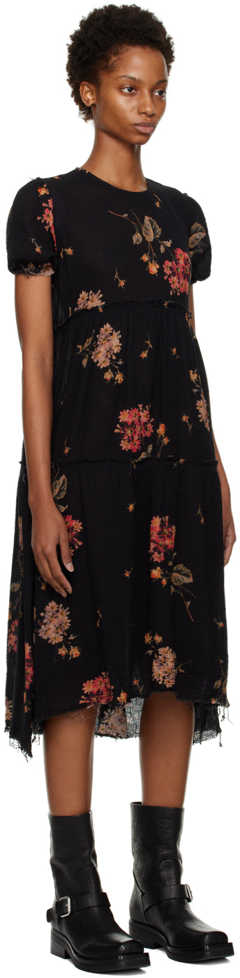 R13 Black Shredded Midi Dress R13