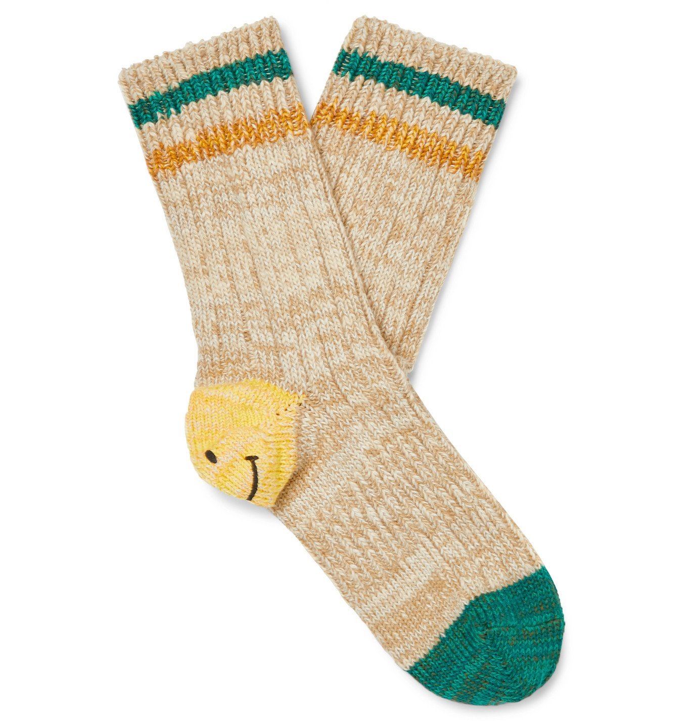 KAPITAL - Ivy Smilie Striped Cotton and Hemp-Blend Socks - Neutrals KAPITAL