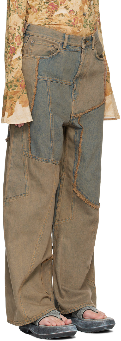 Acne Studios Tan & Blue Patchwork Wide-Leg Jeans Acne Studios