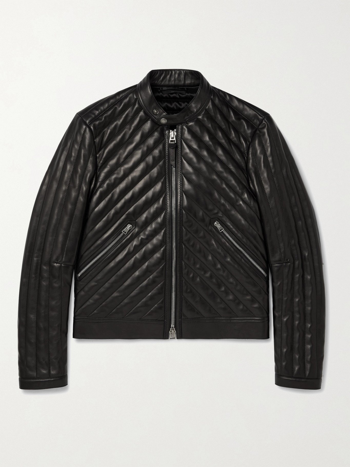 TOM FORD - Slim-Fit Cropped Quilted Leather Biker Jacket - Black TOM FORD