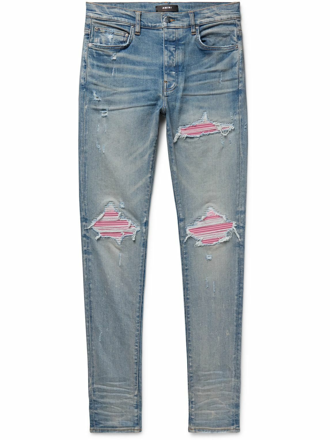 AMIRI - MX1 Skinny-Fit Ultrasuede®-Panelled Distressed Jeans - Blue Amiri
