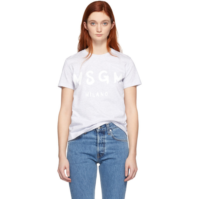 MSGM Grey Milano Logo T-Shirt MSGM