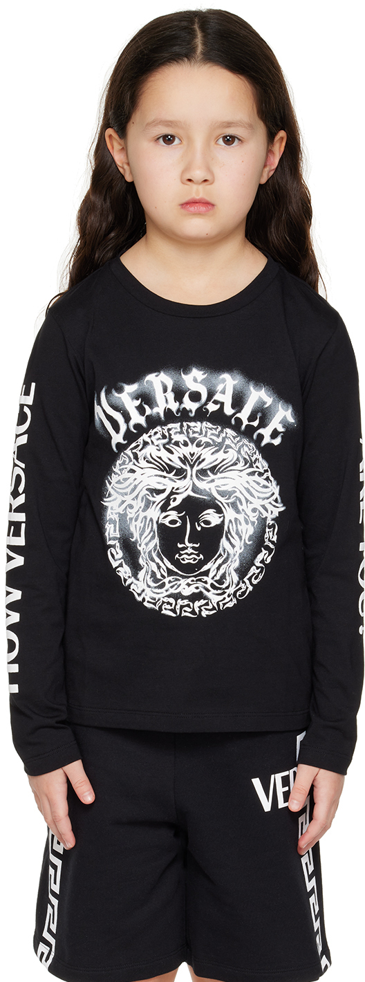 Versace Kids Black Medusa Long Sleeve T-Shirt Versace