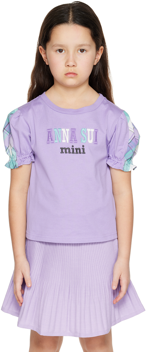 ANNA SUI MINI Kids Purple Check T-Shirt
