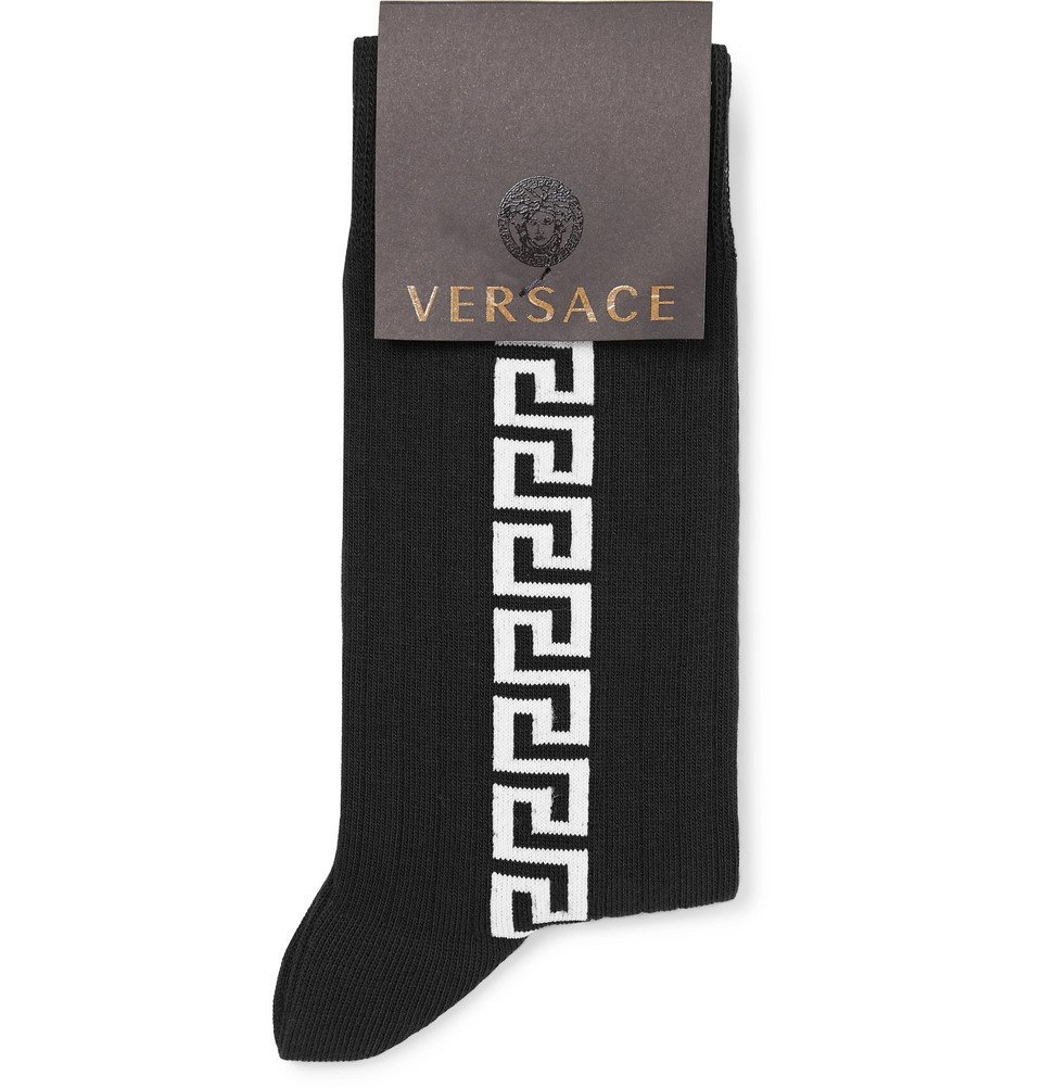 Versace - Logo-Intarsia Stretch Cotton-Blend Socks - Black Versace