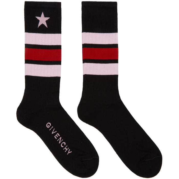 Givenchy Black and Pink Stripes and Star Logo Socks Givenchy