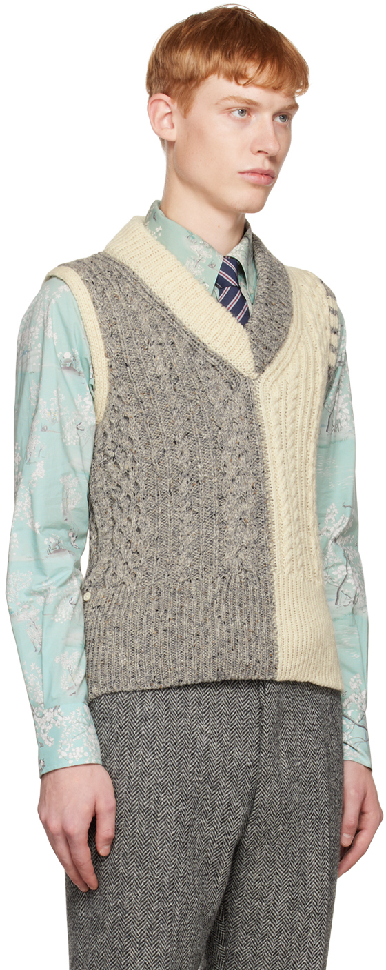 Thom Browne Gray & White 4-Bar Vest Thom Browne