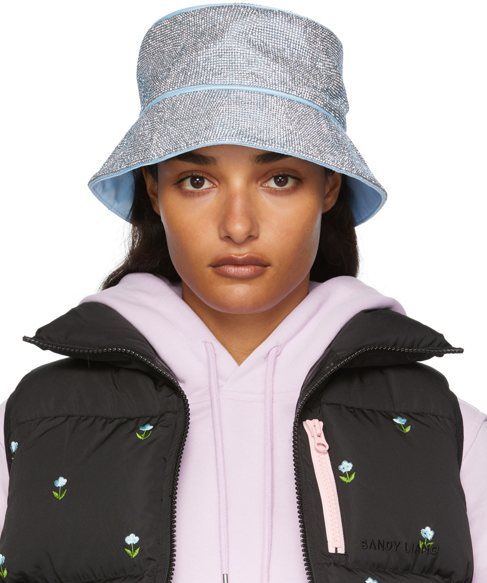KARA Blue Crystal Mesh Bucket Hat Kara