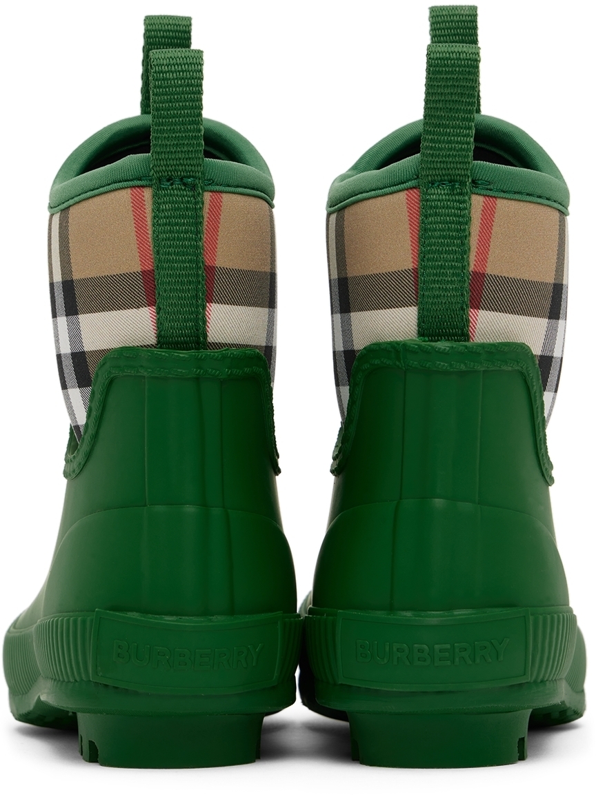 Burberry Kids Green Vintage Check Boots Burberry