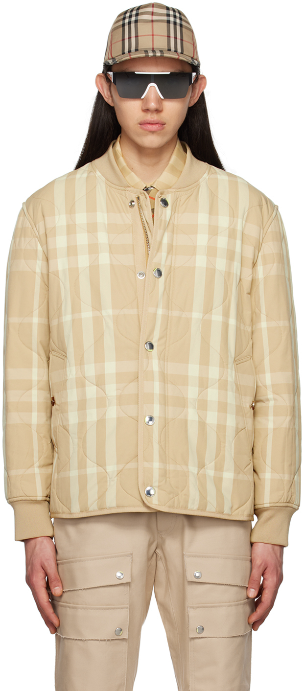 Burberry Beige Check Bomber Jacket Burberry