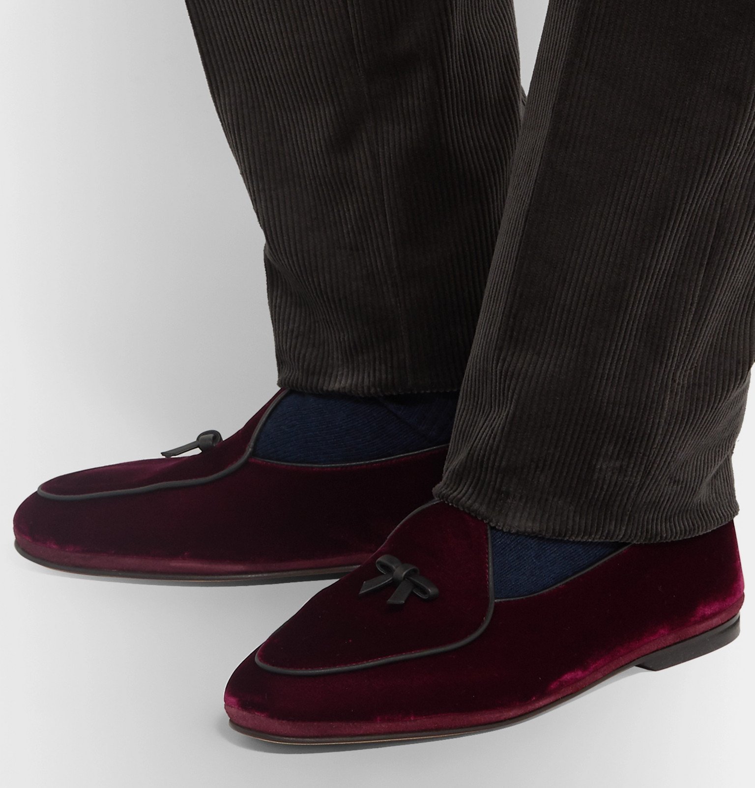 Rubinacci - Marphy Leather-Trimmed Velvet Tasselled Loafers - Burgundy ...