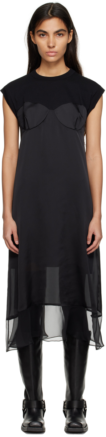 sacai Black Paneled Midi Dress Sacai