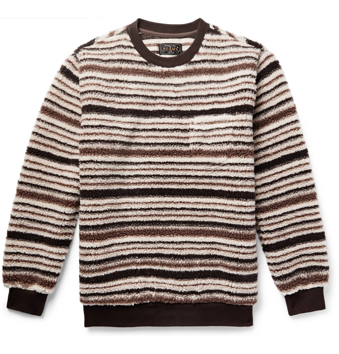 Beams Plus - Striped Fleece Sweatshirt - Brown Beams Plus