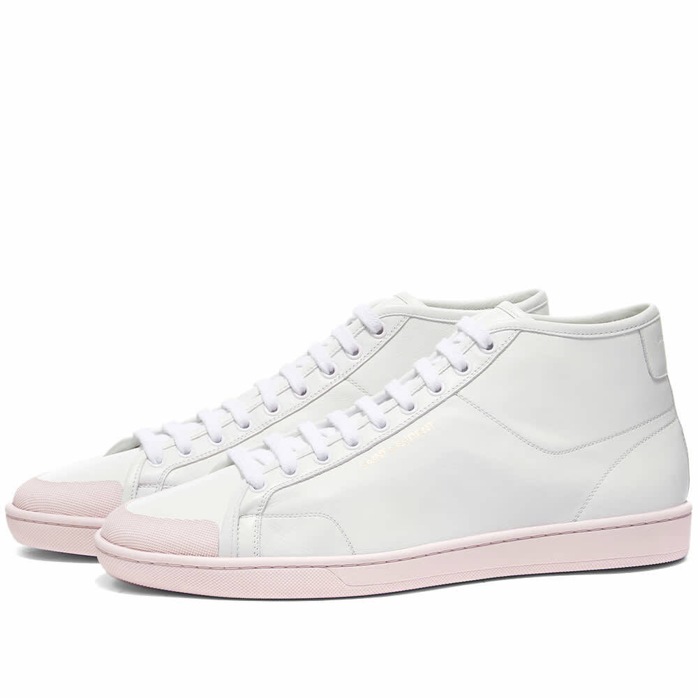 Saint Laurent Men's SL-39 Mid Top Sneakers in White/Rose Saint Laurent