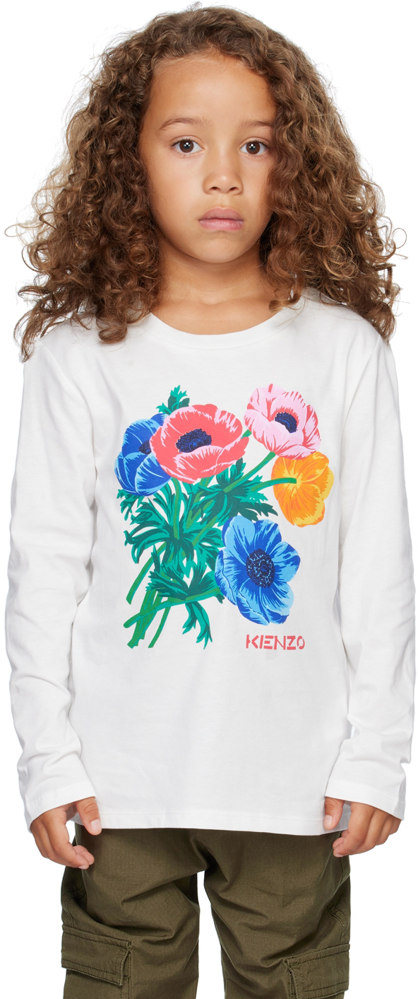 Kenzo Kids White Flowers T-Shirt Kenzo