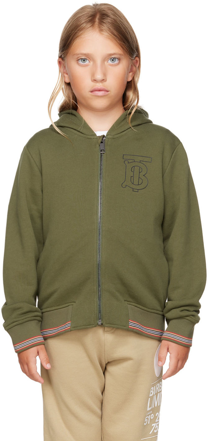 Burberry Kids Khaki Logo Zip Hoodie Burberry