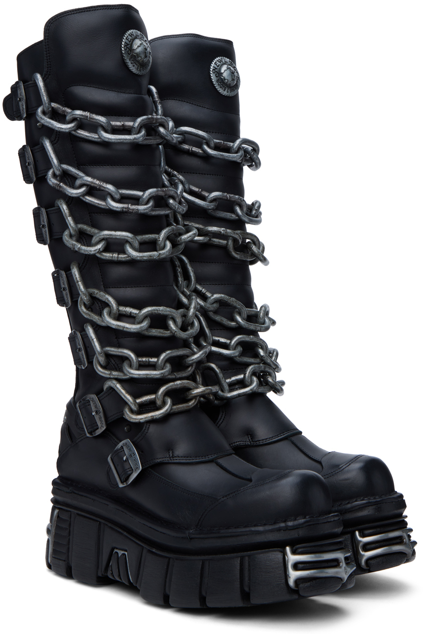 VETEMENTS Black New Rock Edition Chain Lace-Up Boots Vetements
