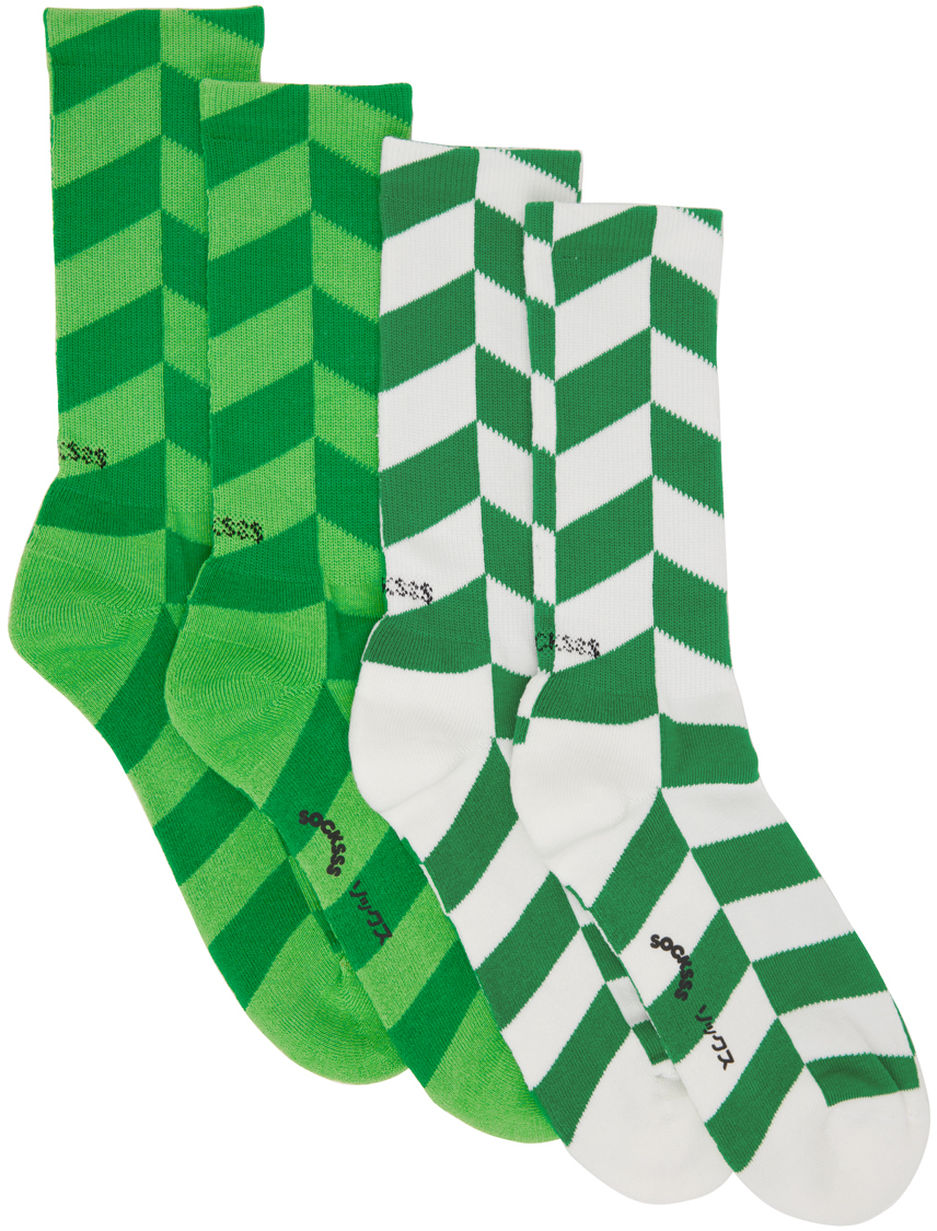 SOCKSSS Two-Pack Green & White Socks Socksss