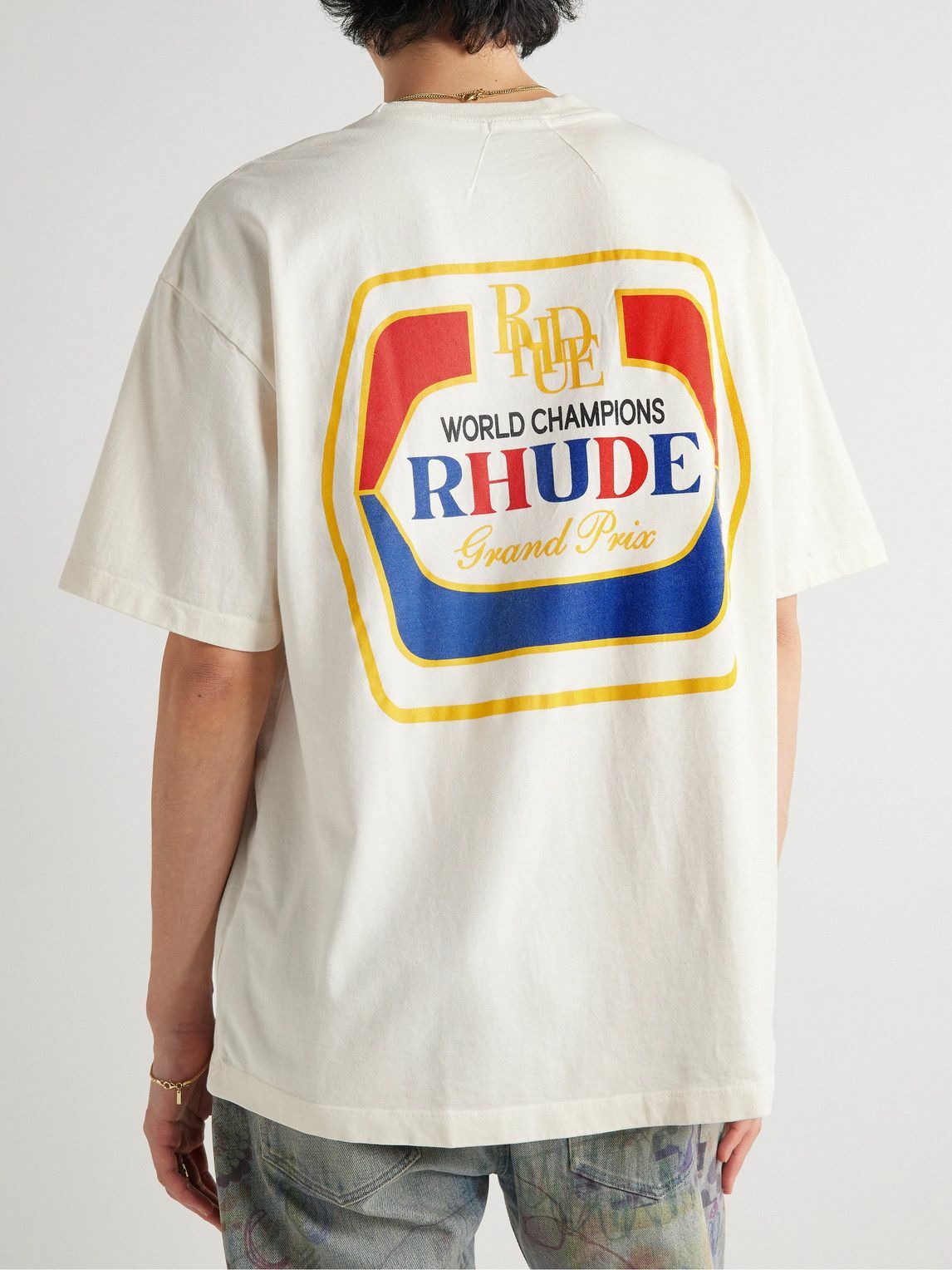 Rhude - Hopps Logo-Print Cotton-Jersey T-Shirt - White Rhude