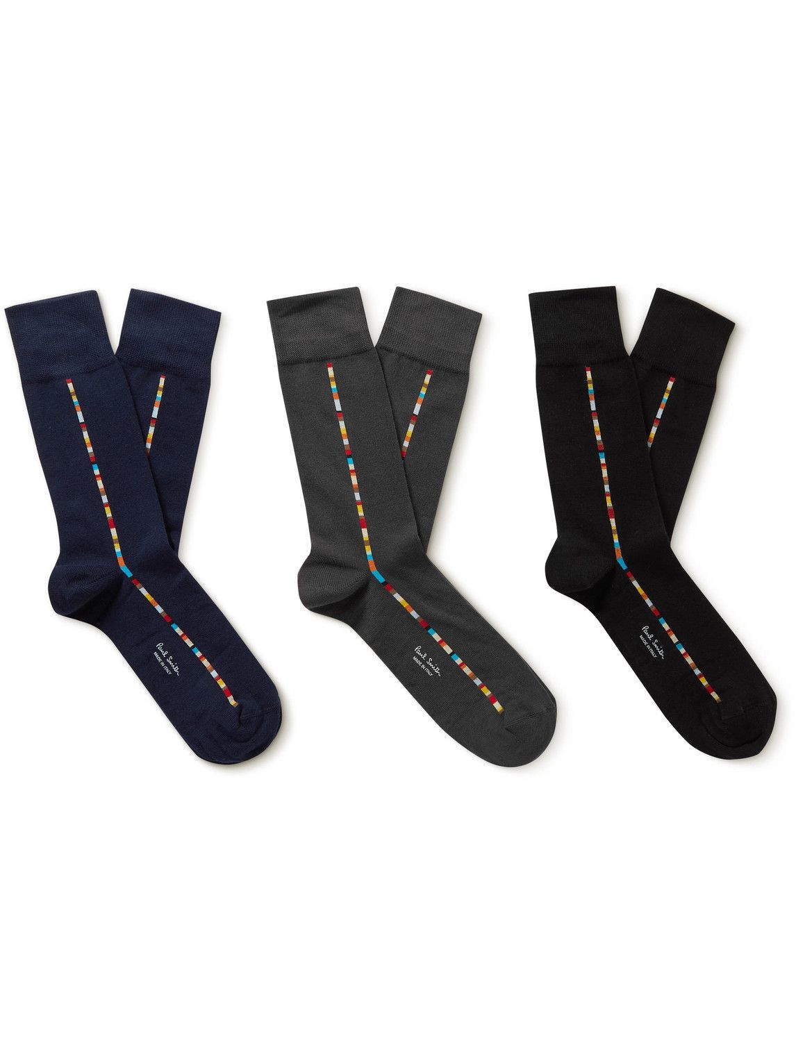 Paul Smith - Three-Pack Striped Stretch Cotton-Blend Socks Paul Smith