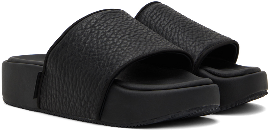 Y-3 Black Leather Platform Slides Y-3