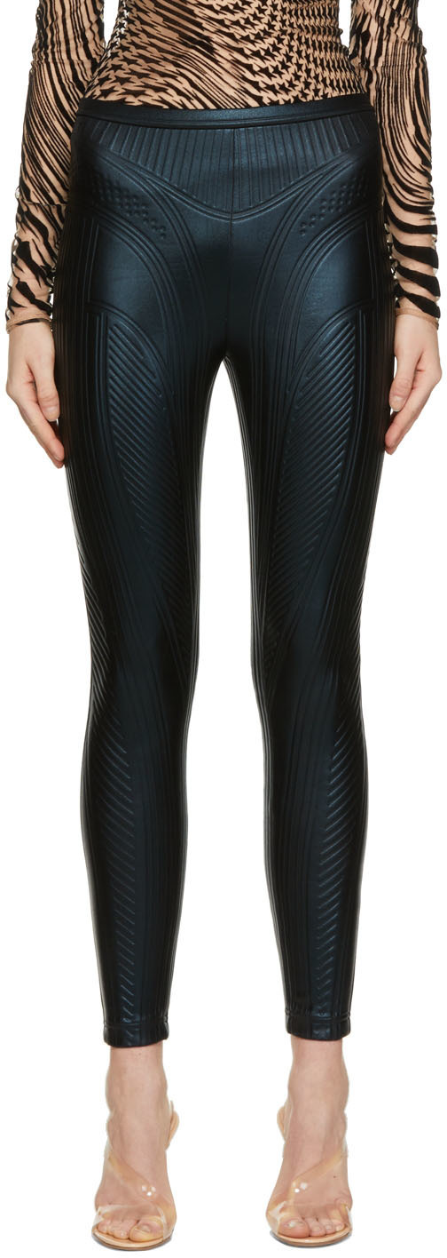 Mugler Black Embossed Shiny Leggings Mugler