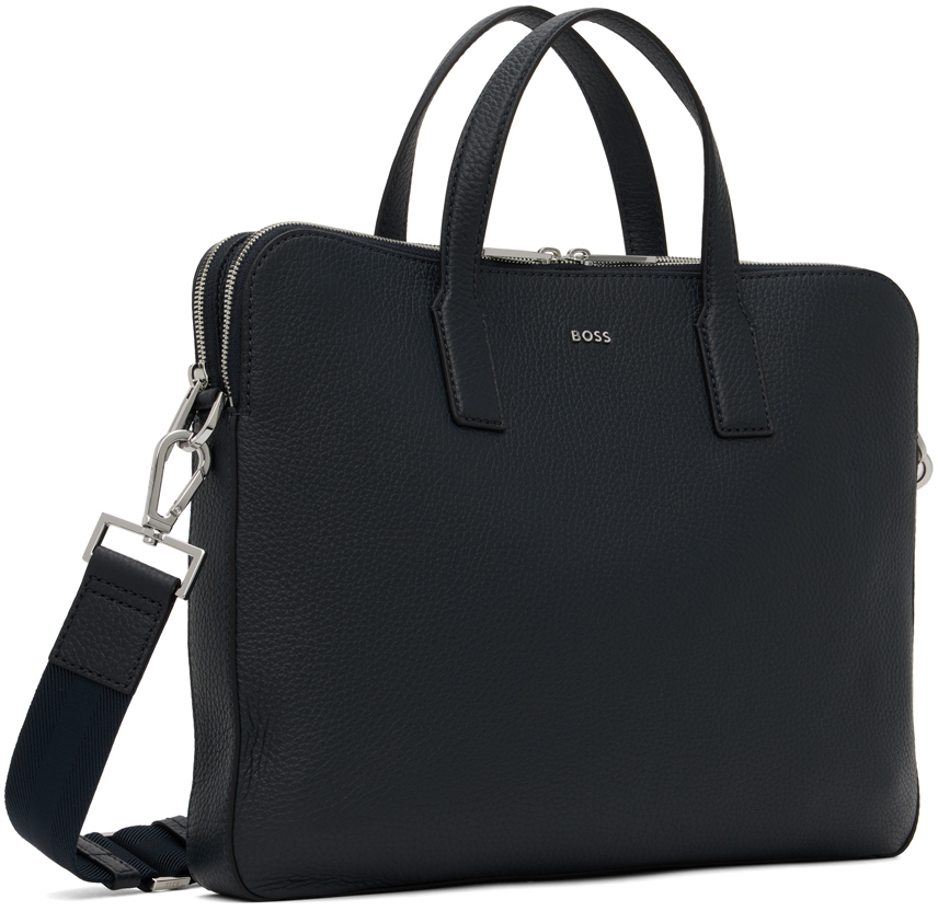BOSS Navy Leather Briefcase BOSS