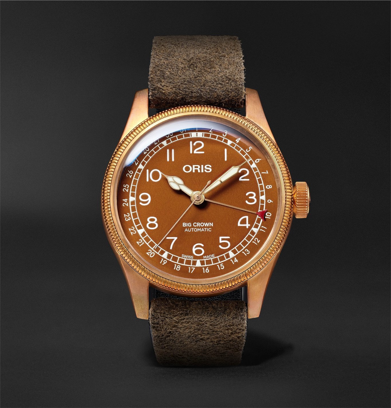 ORIS - Big Crown Pointer Date Automatic 40mm Bronze, Stainless Steel and Suede Watch, Ref. No ...