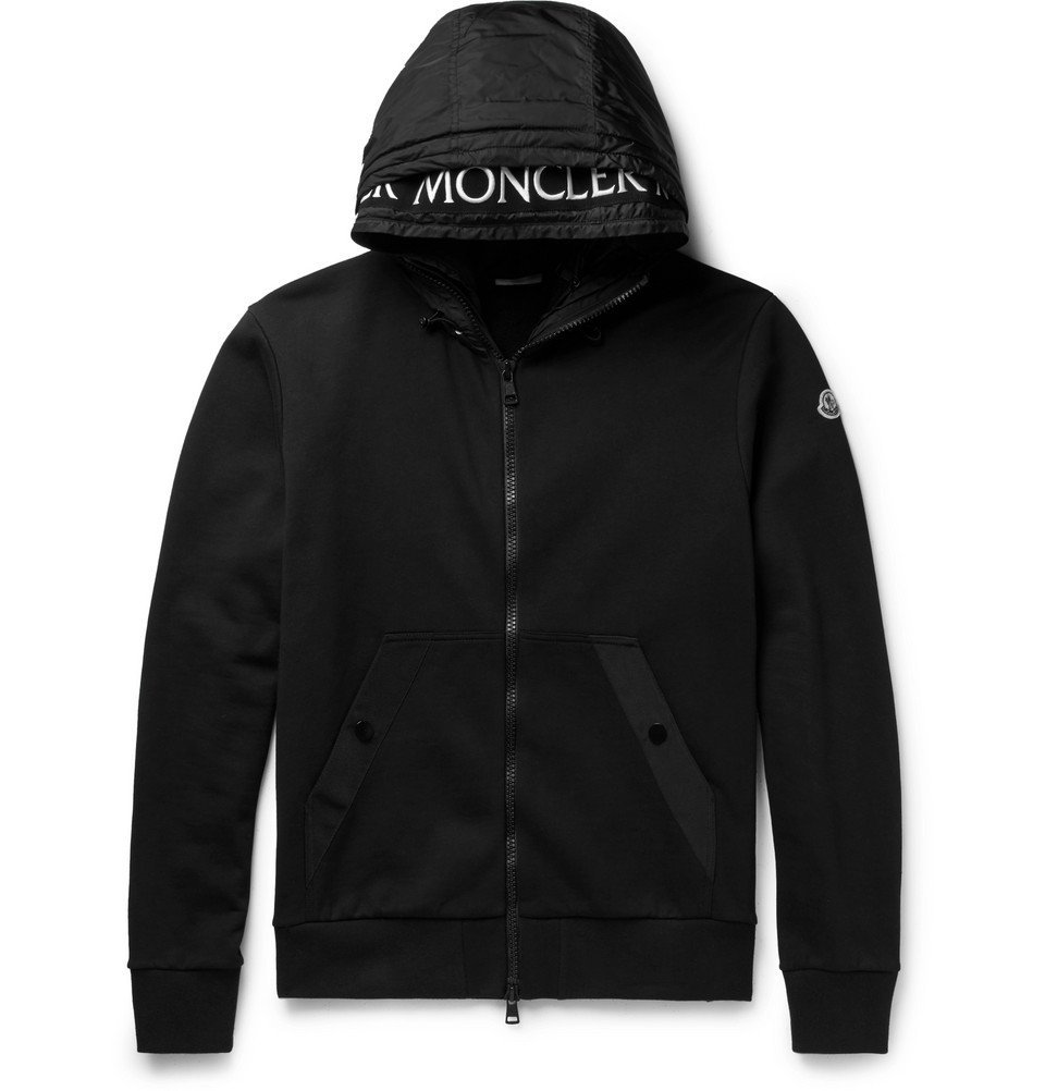 Moncler - Shell-Trimmed Fleece-Back Cotton-Jersey Hoodie - Men - Black ...