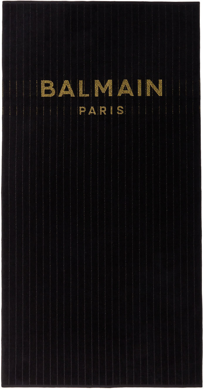 Balmain Black Gold Logo Beach Towel Balmain