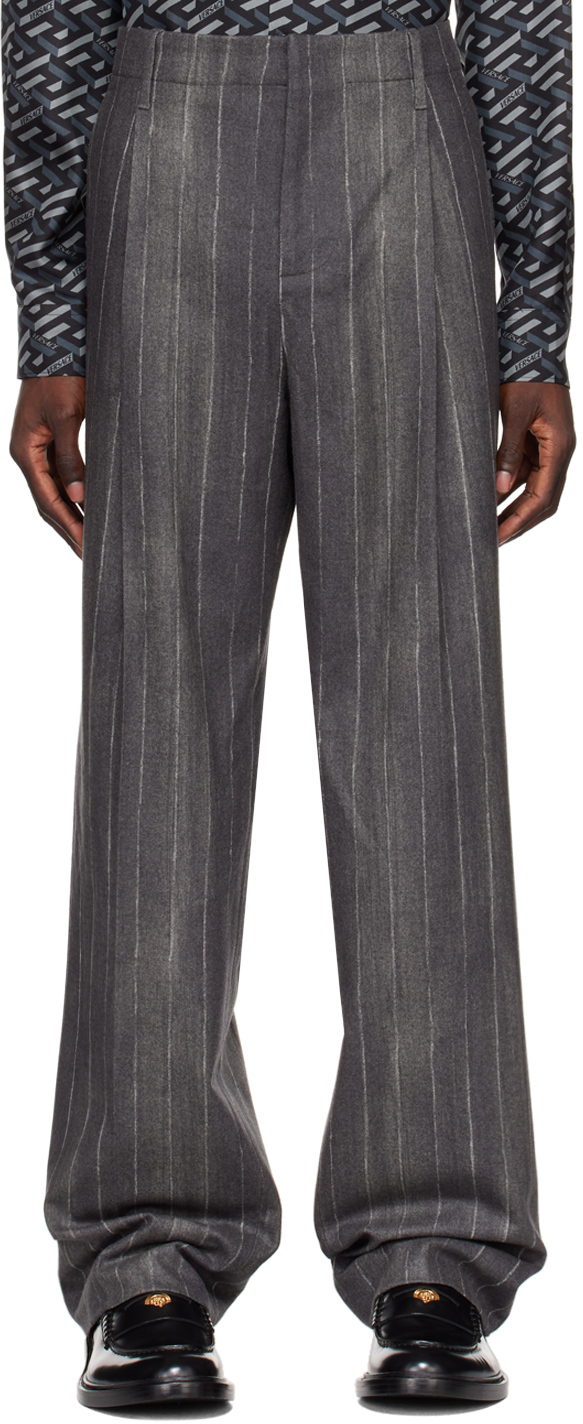 Versace Gray Pinstripe Trousers Versace
