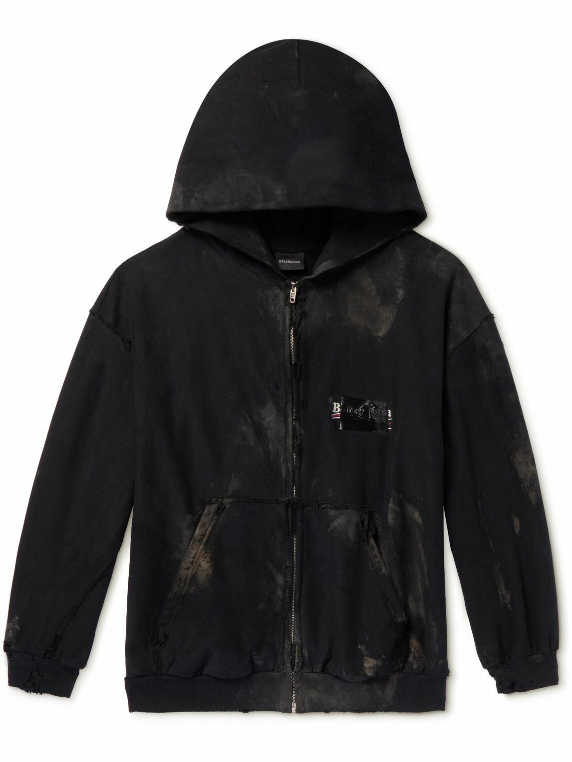 Balenciaga - Gaffer Logo-Embroidered Distressed Cotton-Jersey Zip-Up ...