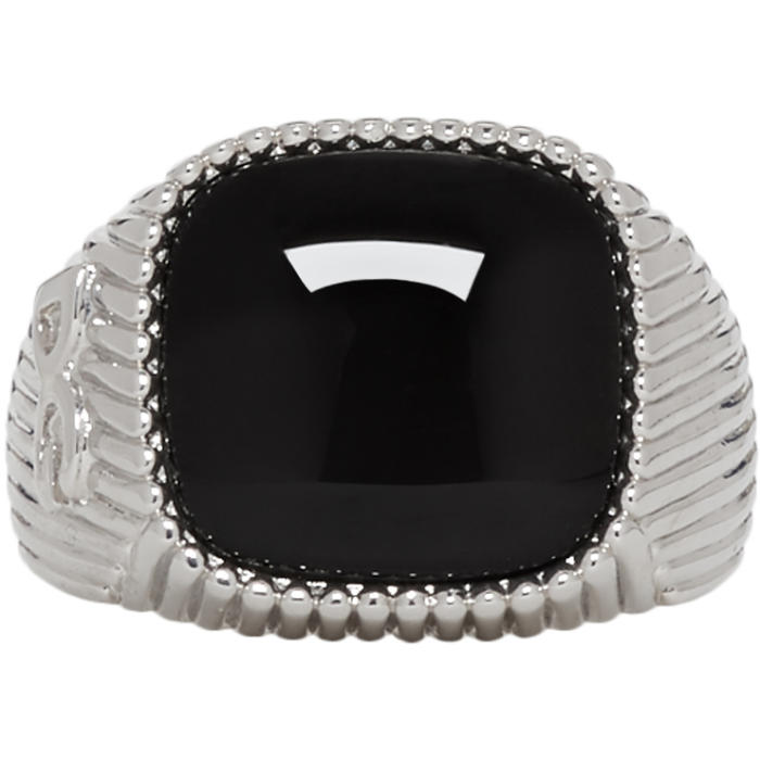Dolce and Gabbana Silver and Black DG Stone Ring Dolce & Gabbana