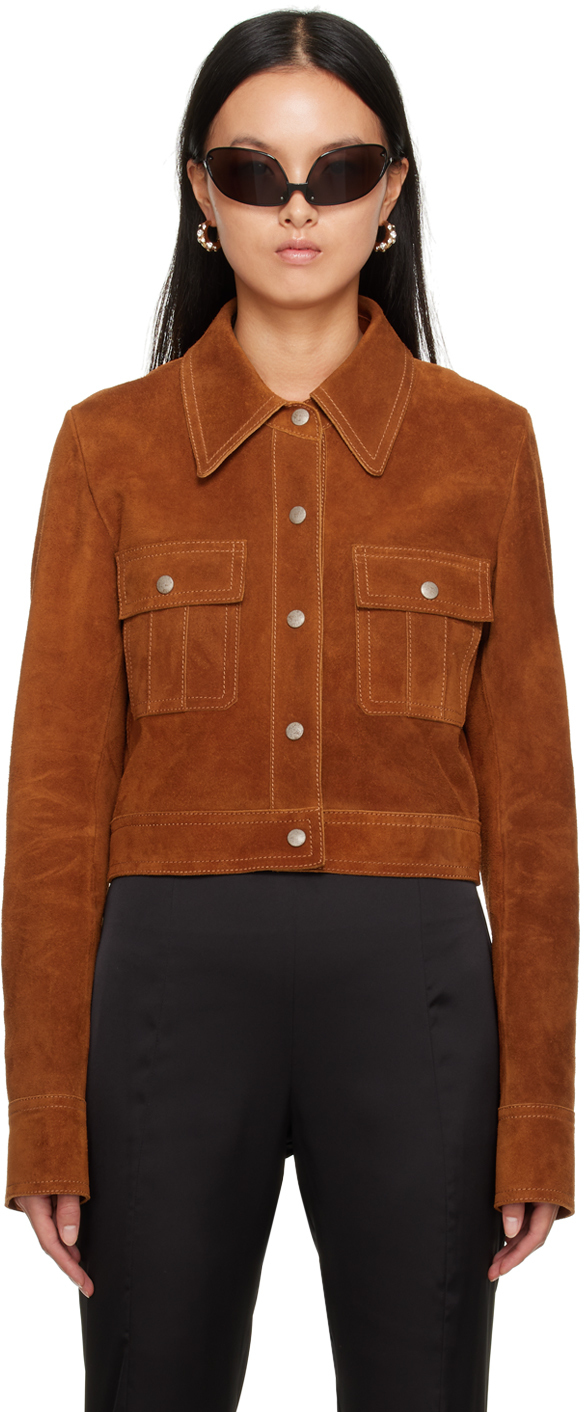Acne Studios Orange Cropped Suede Jacket Acne Studios