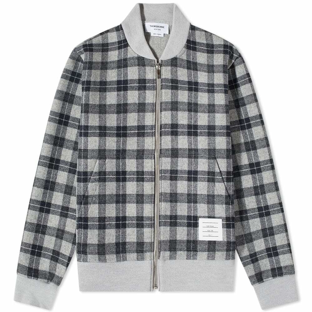 Thom Browne Men's Check Bomber Jacket in Light Grey Thom Browne
