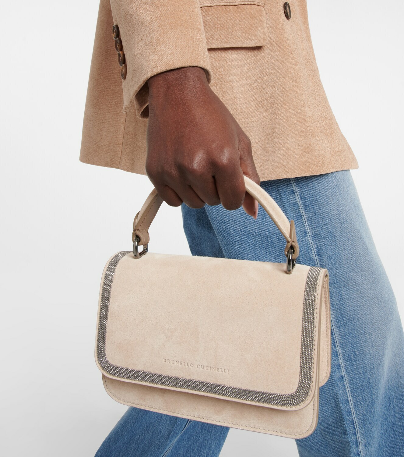 Brunello Cucinelli - Embellished suede shoulder bag Brunello Cucinelli